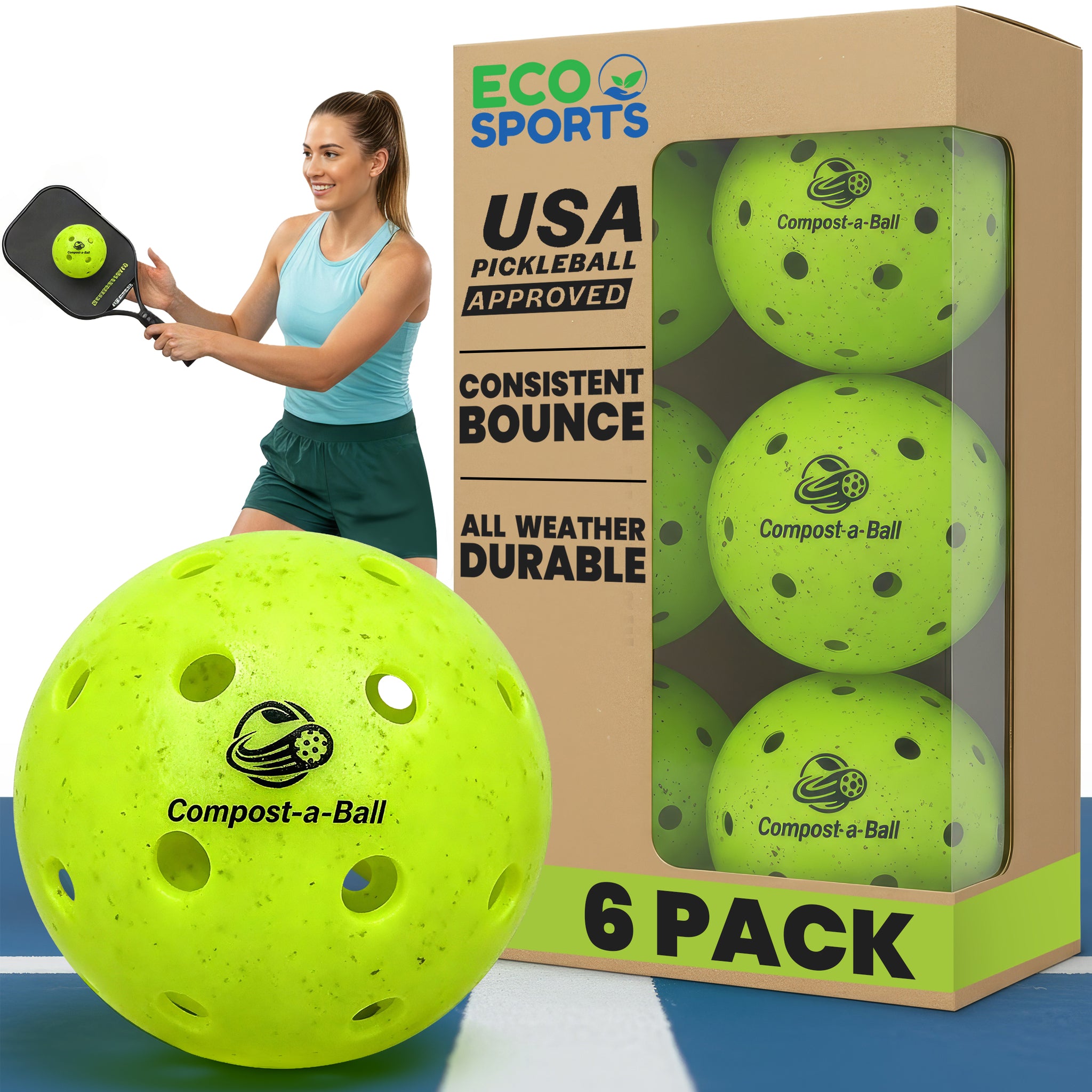 Outdoor Pickleballs - 40 Hole USAP Approved Plastic Free Pickleball ...