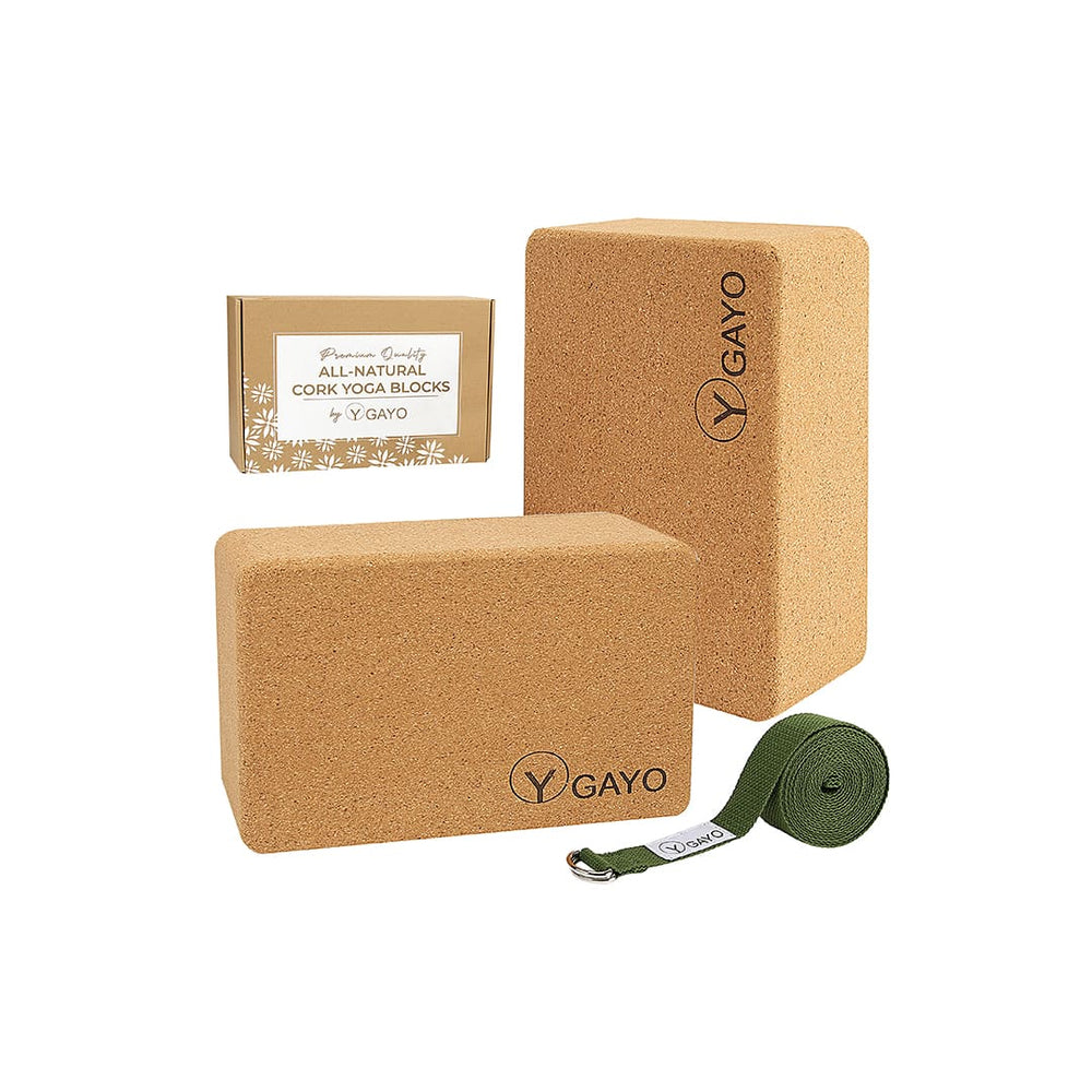 BPA FREE Non Toxic Large Cork Yoga Blocks & Strap Set
